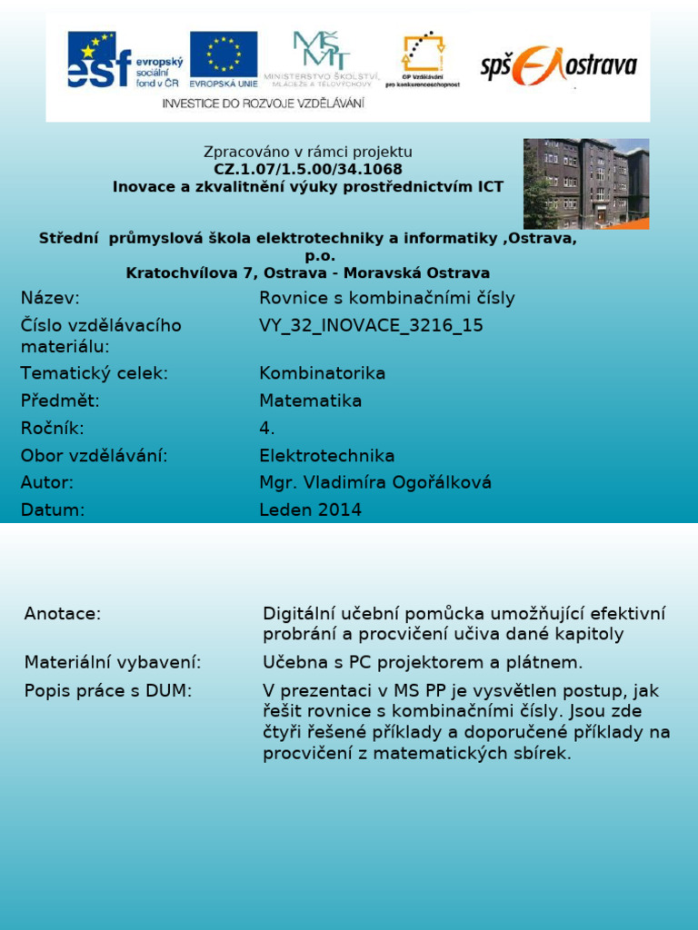 Rovnice S Kombinačními Čísly | PDF