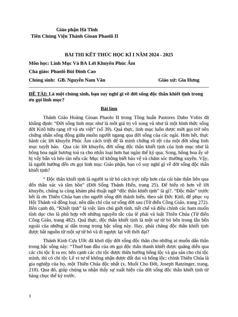 Đời Sống Linh Mục - Cha Cao | PDF