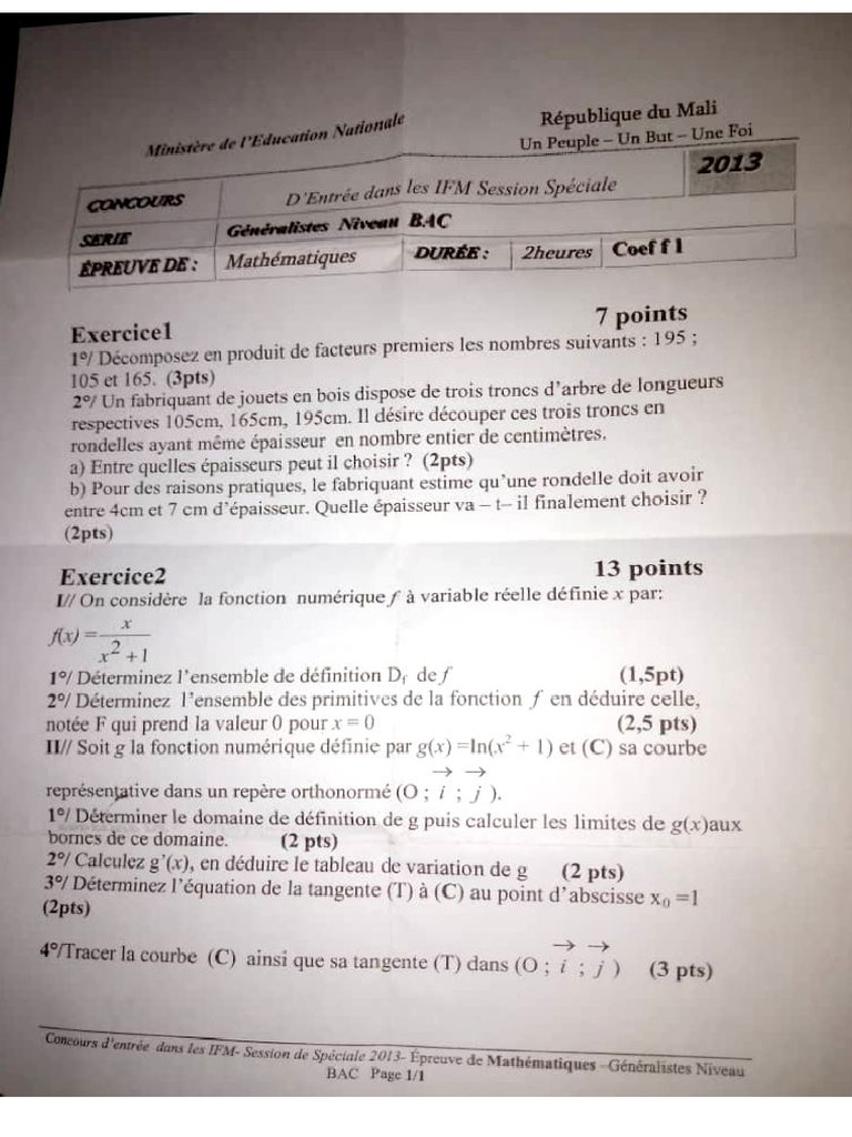 Anciens Sujets Du Concours d'Entrée à l'IFM | PDF