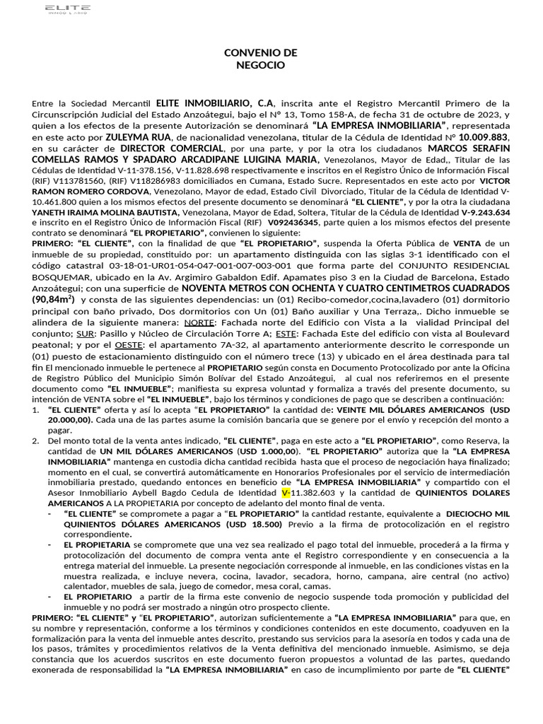 Convenio - de - Negocio - Bosquemar - Yaneth | PDF | Daños y perjuicios | Cliente