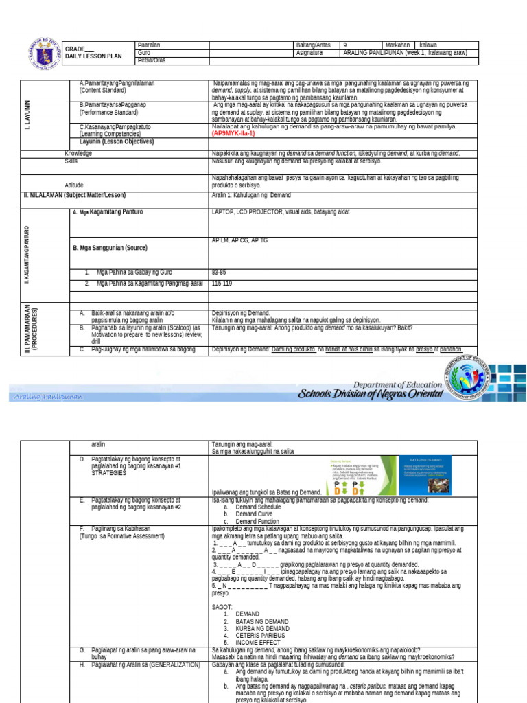 DLP g9 q2 Demand Day2 | PDF