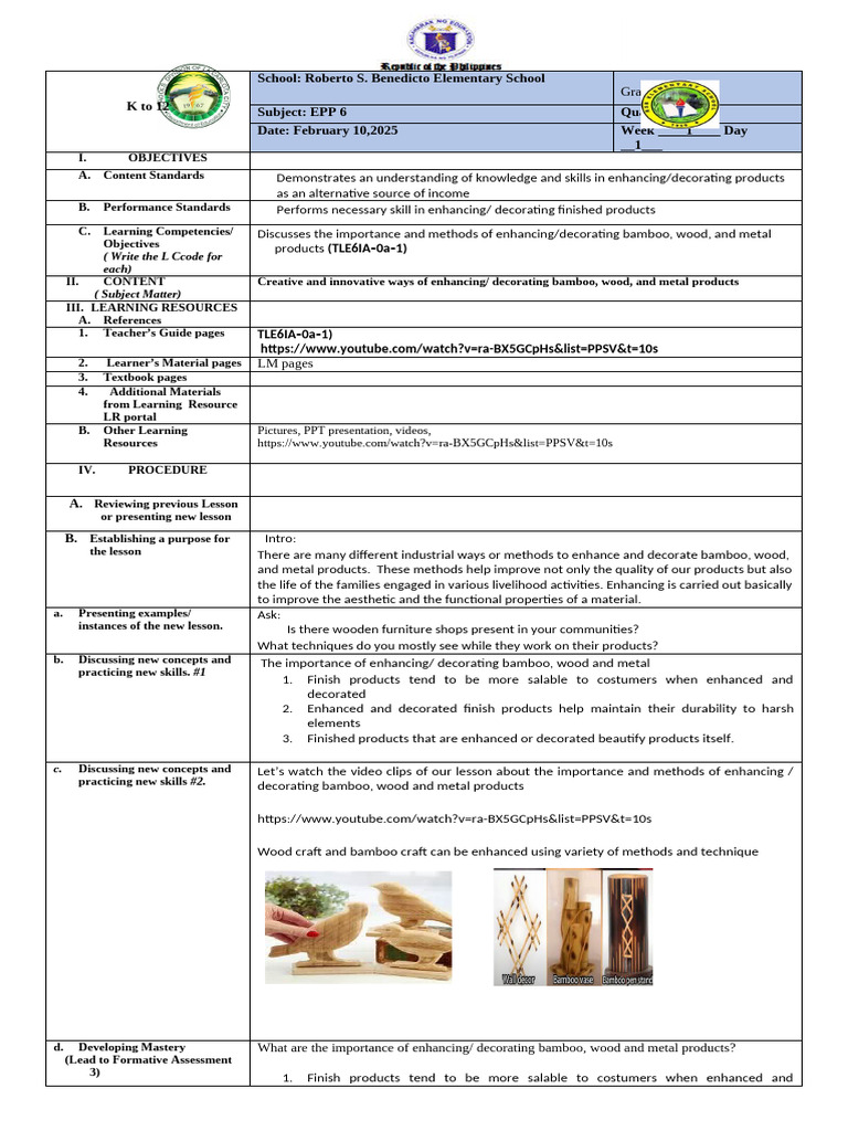 4th Quarter Epp 6 | PDF | Learning | Teachers
