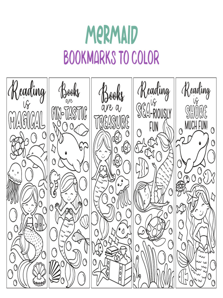 Mermaid Coloring Bookmarks | PDF