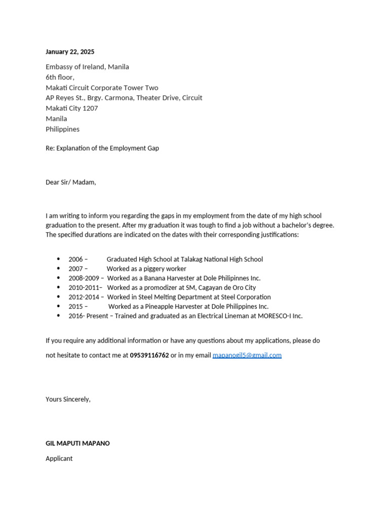 Employment Gap Explanation Letter | PDF