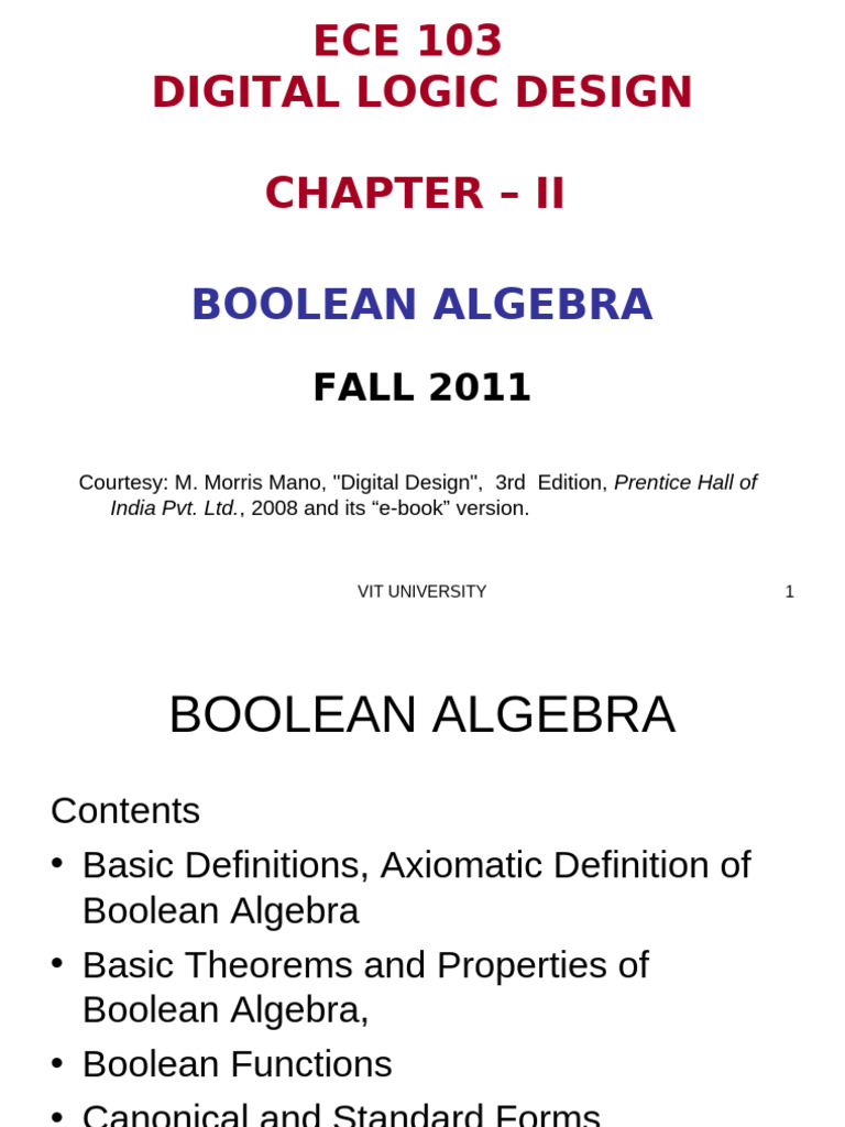 Digital Logic Design - Ece 103-Chapter 2 | PDF | Boolean Algebra ...