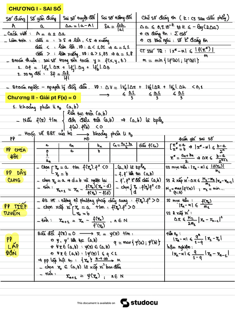 Tóm-tắt-PPT - Summary Phương Pháp Tính Và Matlab | PDF
