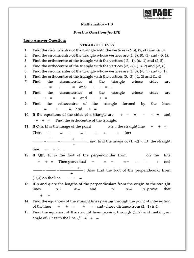 JR Maths - I B Practice Qs TERM - 1 | PDF | Line (Geometry) | Perpendicular