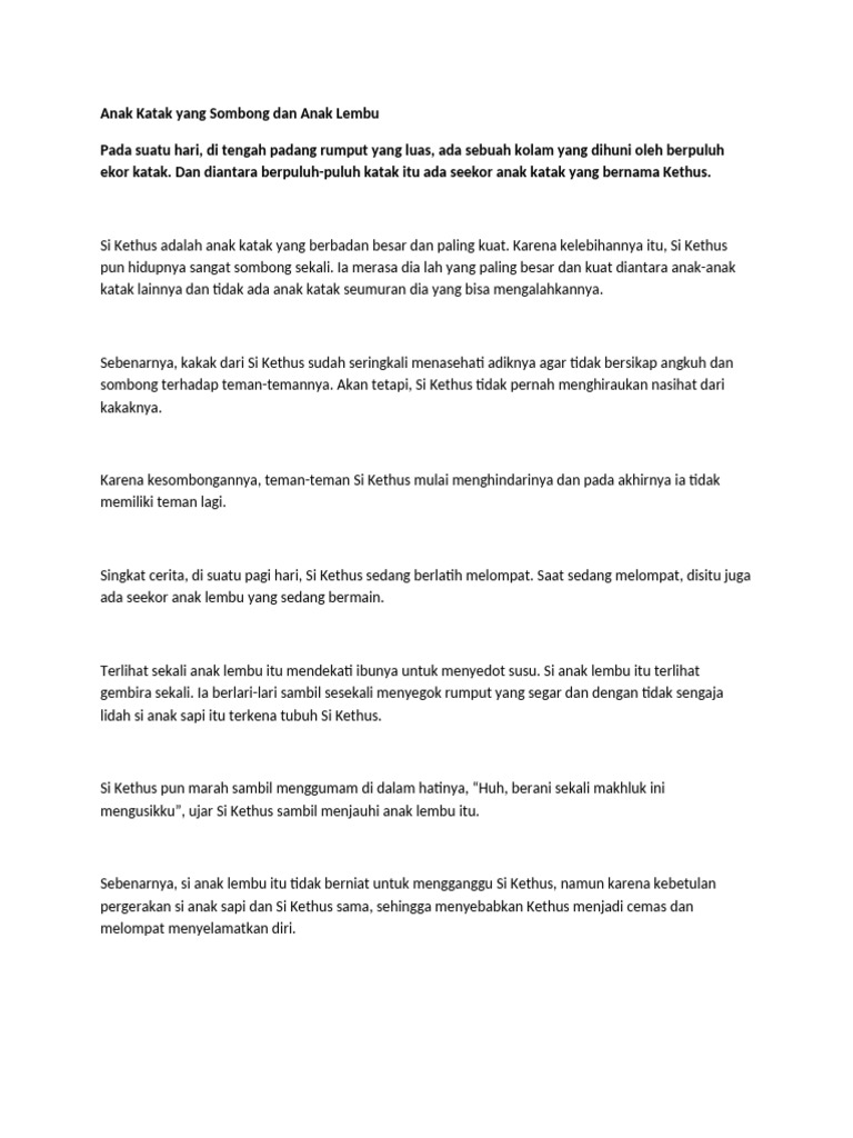 Anak Katak yang Sombong dan Anak Lembu | PDF