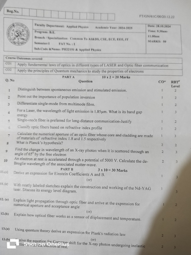 phy 3-fats,sem | PDF | Crystal Structure | Waves