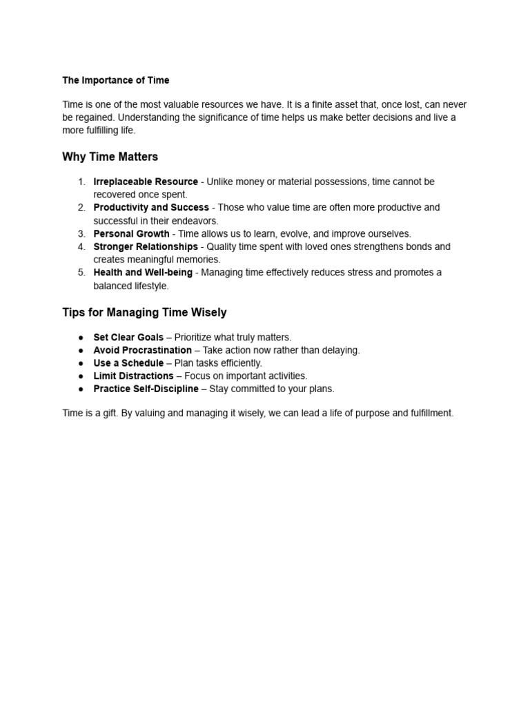The Value of Time Management | PDF