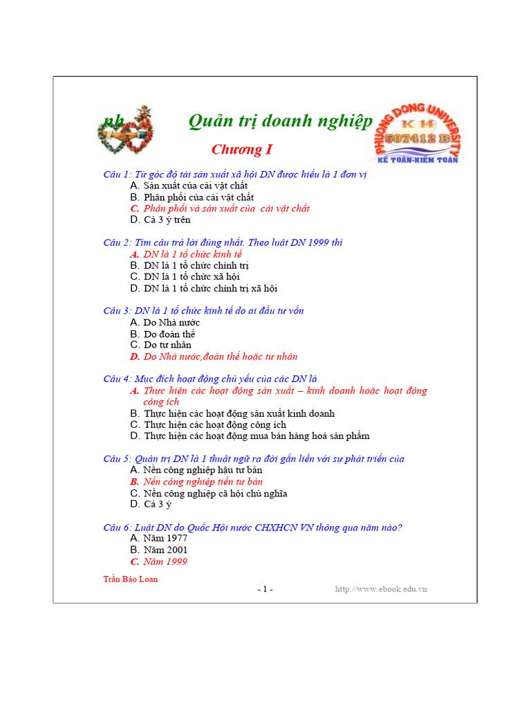 246 Cau Hoi Va Dap An On Tap Quan Tri Kinh Doanh Truong Dai Hoc Lao Do ...