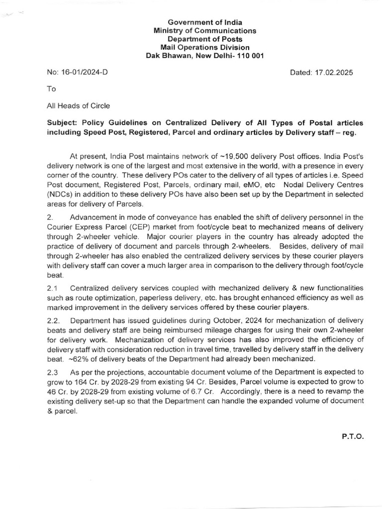 Centralized Postal Delivery Policy Guidelines | PDF | Mail | Courier