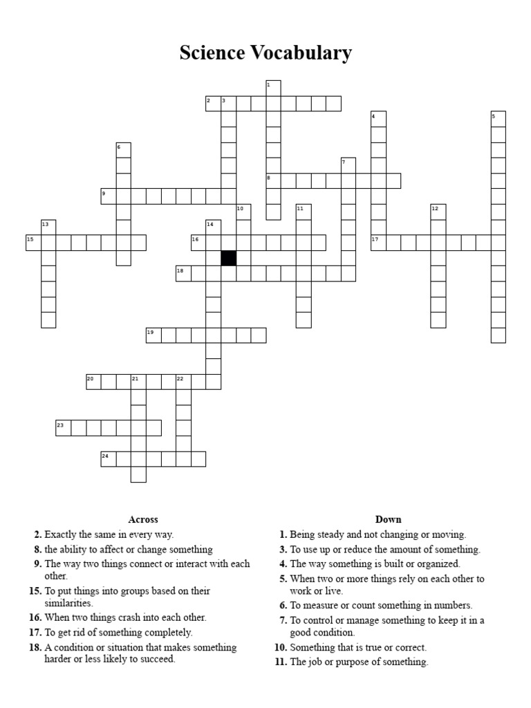 Science Vocabulary Crossword Clues | PDF | Cognition | Cognitive Science