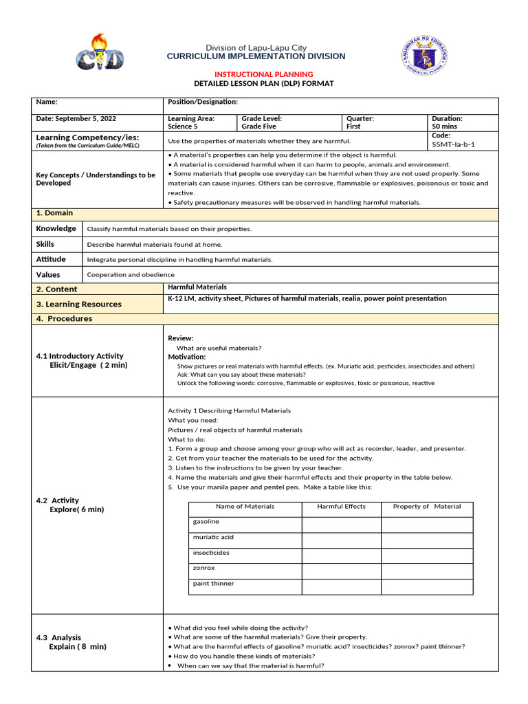 DLP Science5 Q1 W2 D2 | PDF | Toxicity | Behavior Modification
