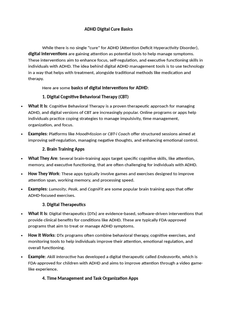 ADHD Digital Cure Basics | PDF | Attention Deficit Hyperactivity ...
