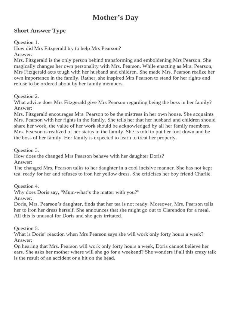 Mother's Day Question and Answers | PDF