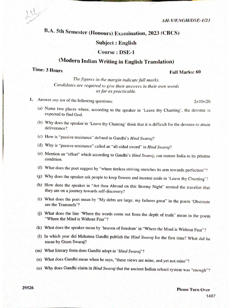 2 Hons Sem-V 2023 DSE-1 | PDF