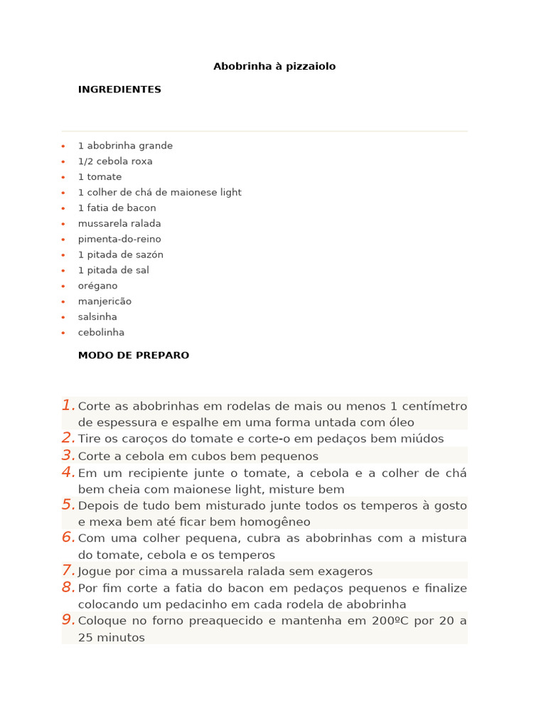 Abobrinha À Pizzaiolo | PDF