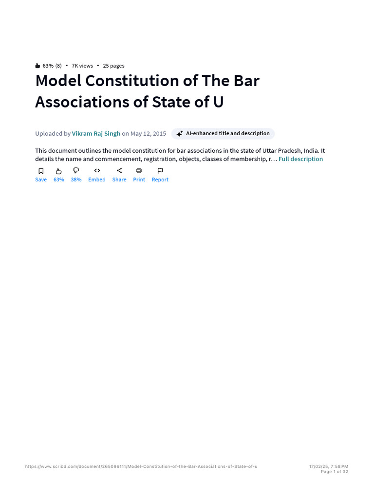 Model Constitution for Bar Associations | PDF