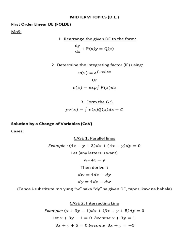 DE Midterm Formulas v.3 | PDF | Physics | Mechanics