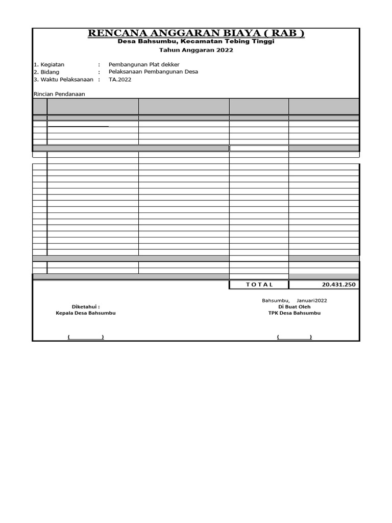 Plat Dekker Dusun V Bahsumbu | PDF