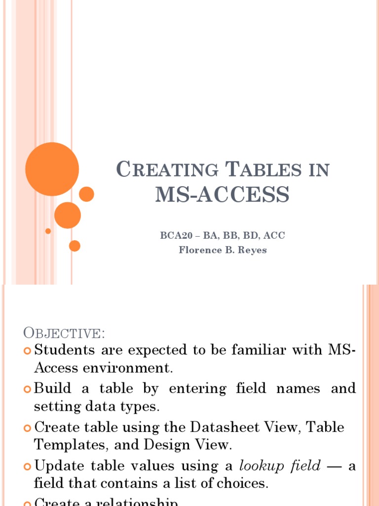 MS-Access Table Creation Guide | PDF | Table (Database) | Databases