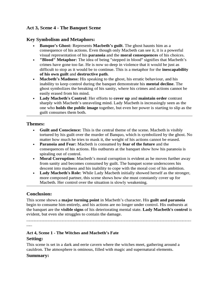 MACBETH-Act III, SC IV and Act IV SC I | PDF | Macbeth