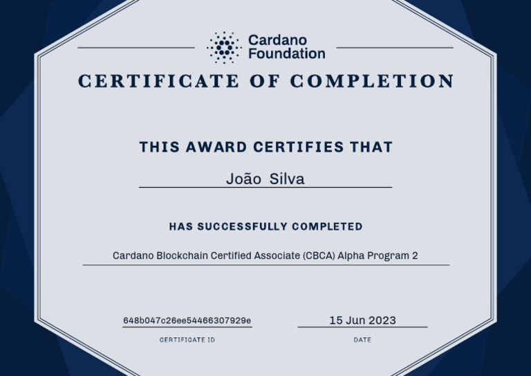 Certificate Cardano Blockchain Certified Associate Cbca Alpha Program 2 64821e3c9f1938efcf06fba3 ...