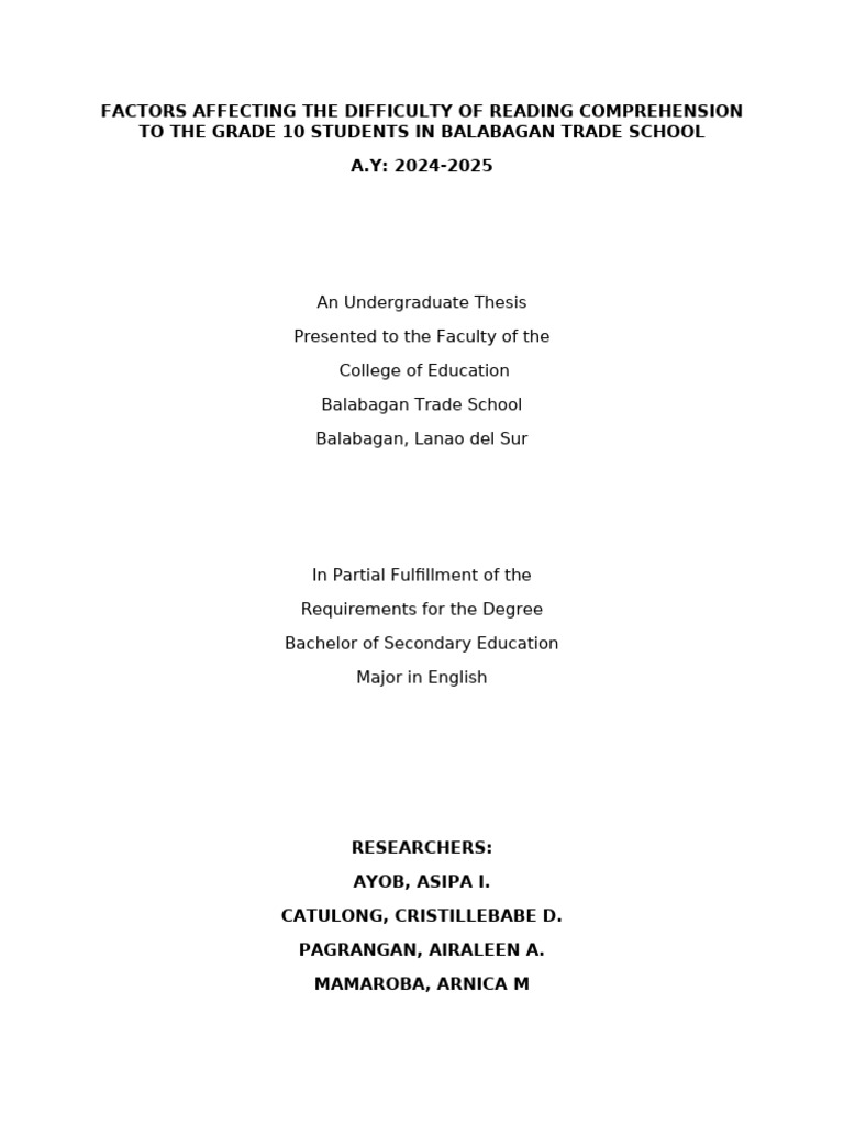 Factors Affecting The Difficulty of Reading Comprehension To The Grade ...