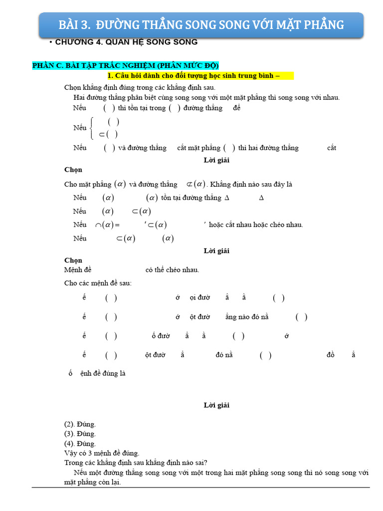 Bai 3 Duong Thang Song Song Voi Mat Phang DA TN | PDF