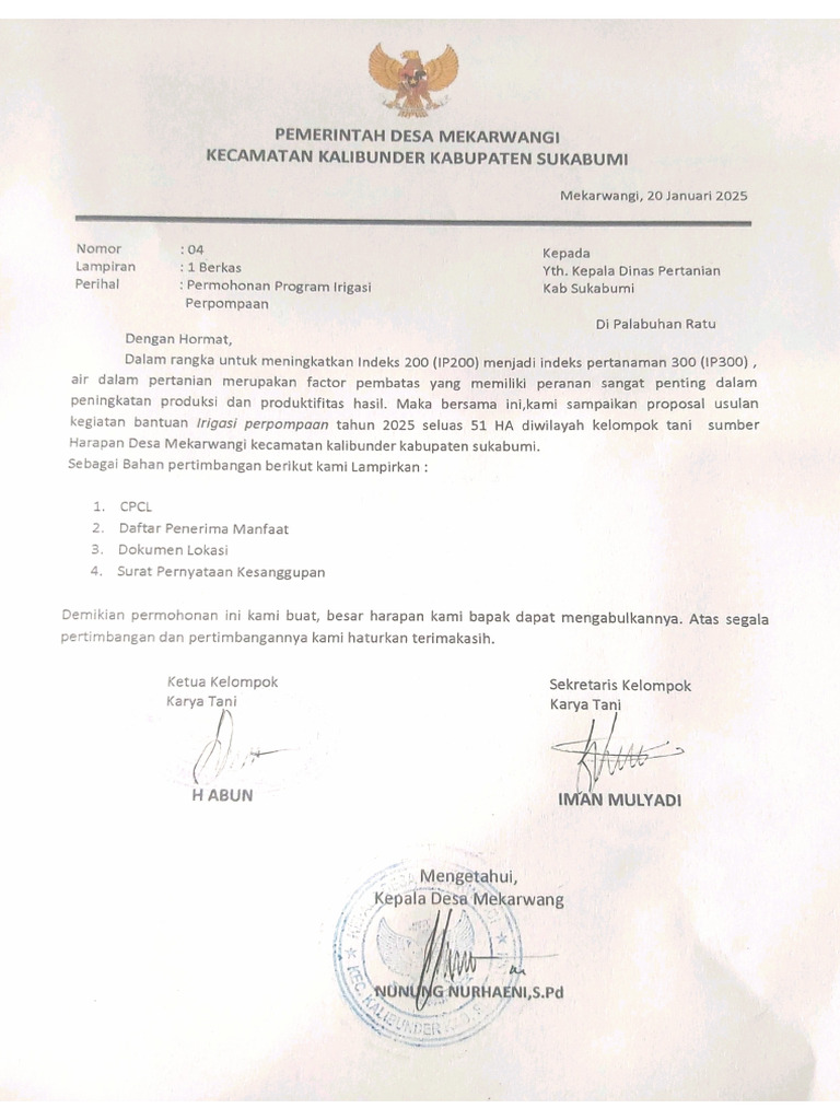 Surat Permohonan Irpom POKTAN KARYA Tani | PDF