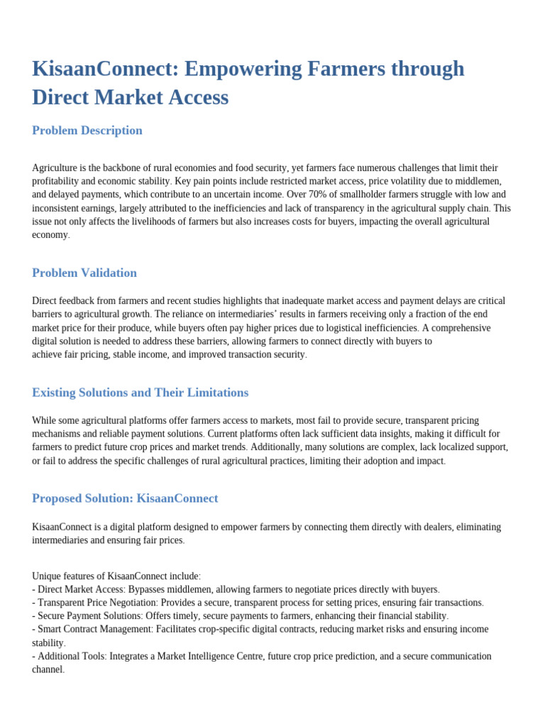 KisaanConnect: Direct Market Access for Farmers | PDF | Market ...