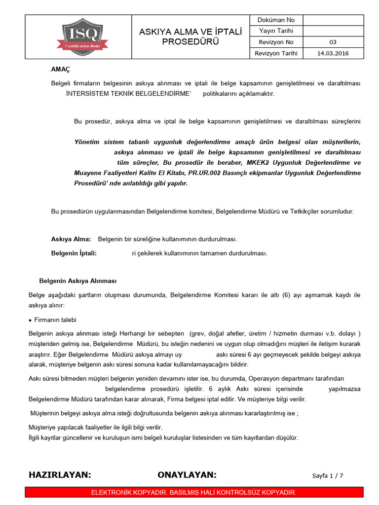 Askiya Alma Ve Iptal Proseduru | PDF