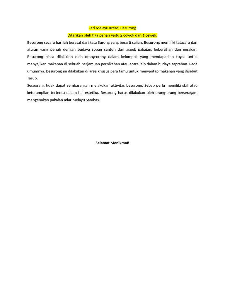 Sinopsi - Tari Besurong | PDF