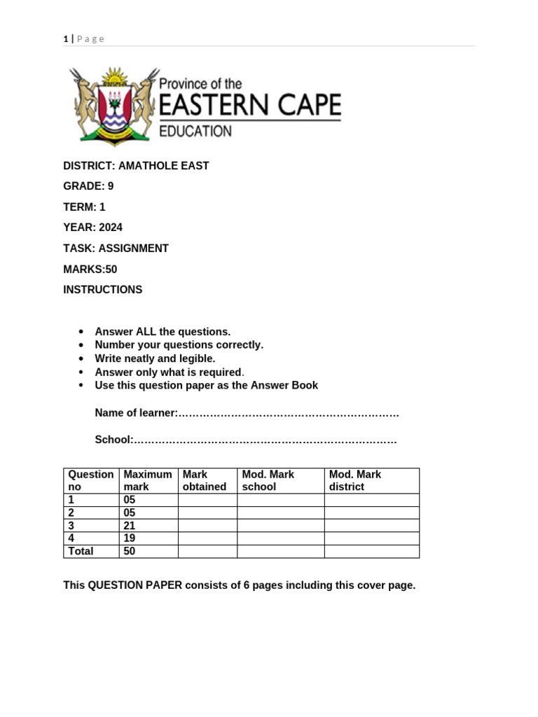 Grade 9 Assignment 2024 | PDF | Economic System | Economies