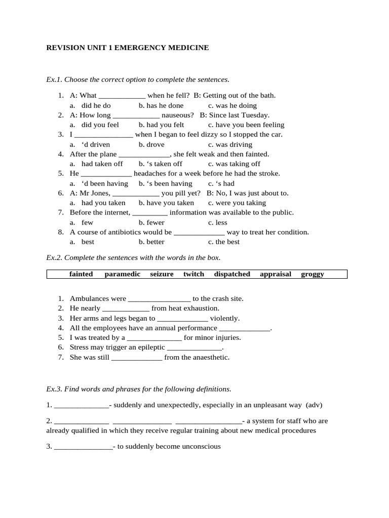 Emergency Medicine Revision Exercises | PDF