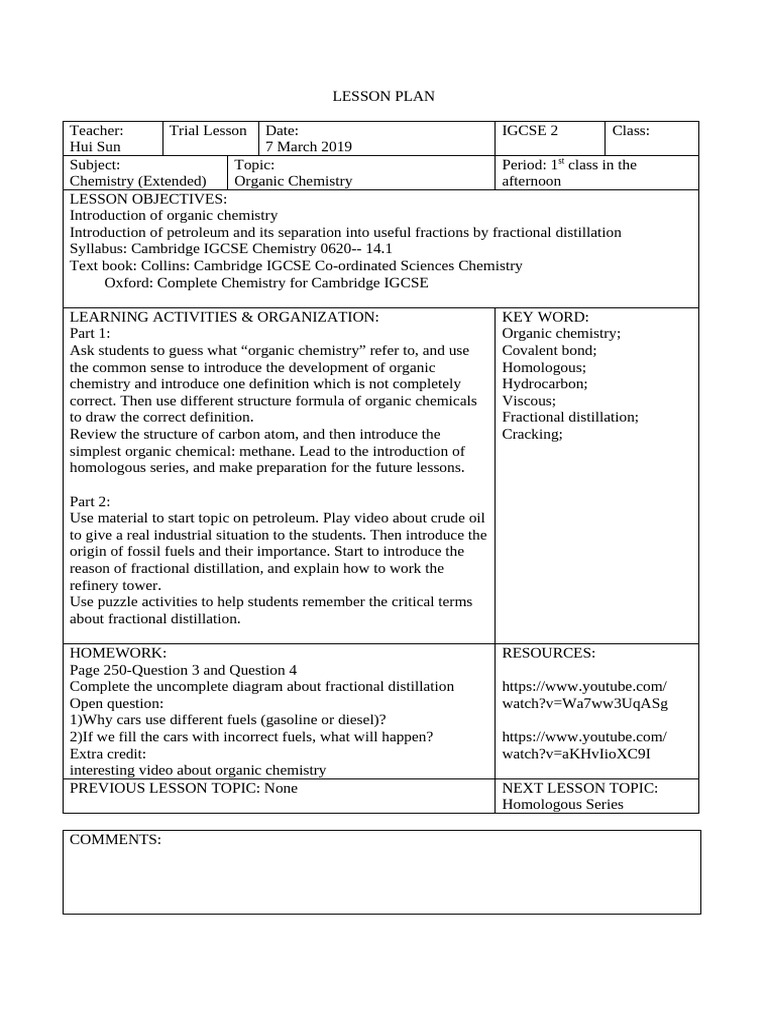 Lesson Plan Chem | PDF | Petroleum | Fuels