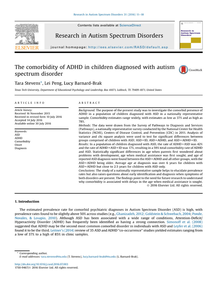 The Comorbidity of ADHD in Children Diagnosed With Autism | PDF | Autism | Attention Deficit ...