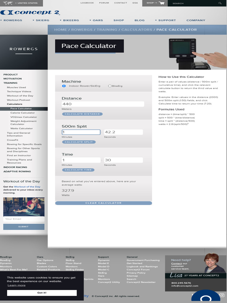 Indoor Rower - SkiErg - BikeErg Pace Calculator Concept2 Accessories ...