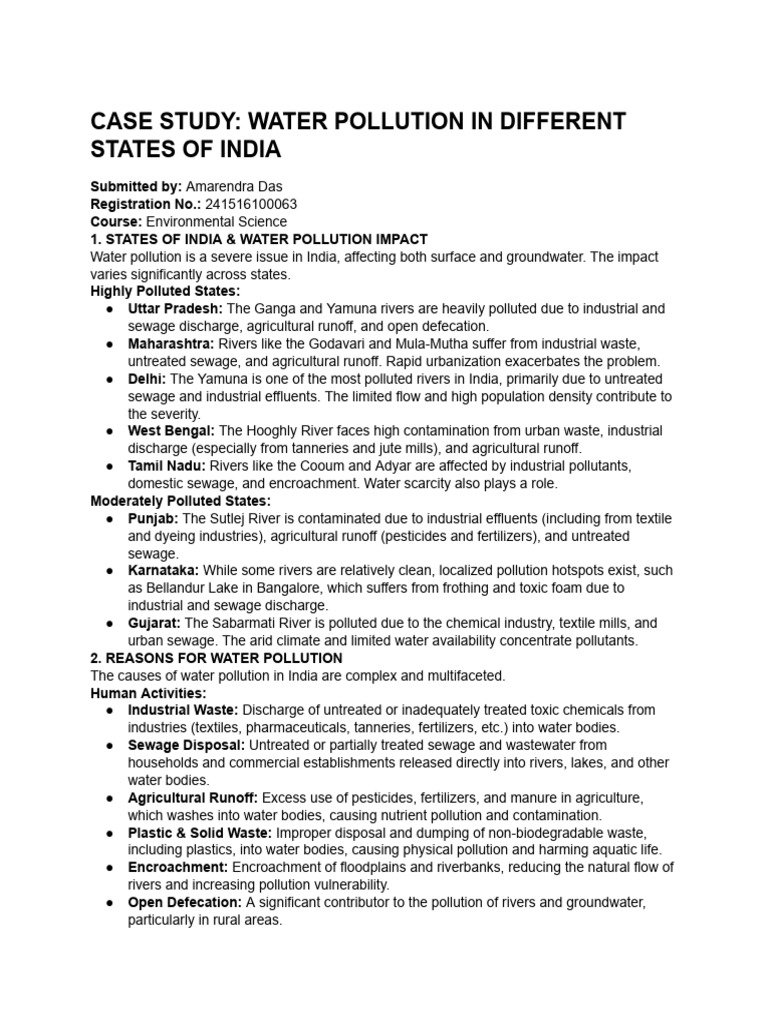 Case Study - Water Pollution in Different Stat... | PDF | Water ...