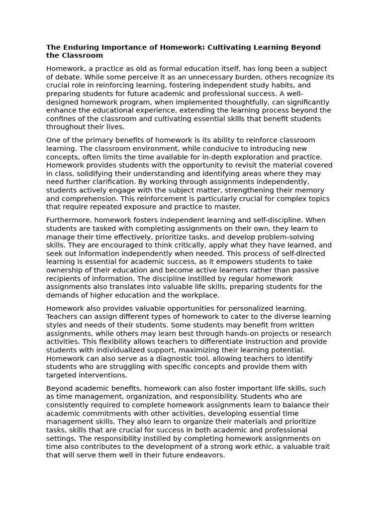 The Enduring Importance of Homework | PDF | Homework | Learning