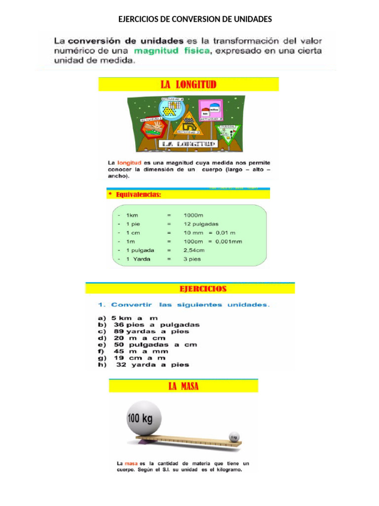 Ejercicios de Conversion de Unidades | PDF