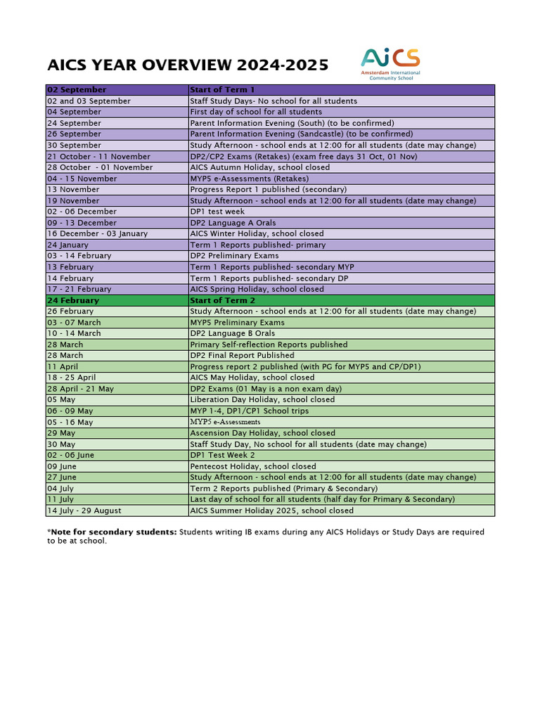 AICS Academic Calendar 2024-2025 | PDF | Educational Stages | Educational Assessment And Evaluation