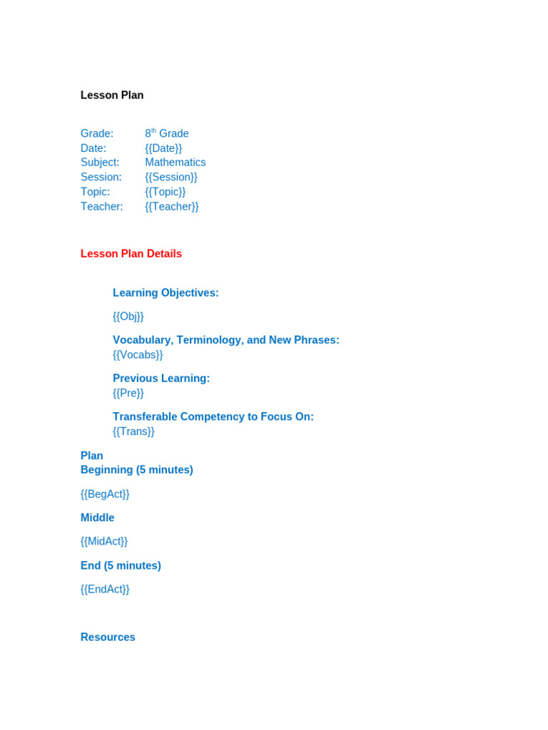 8th Grade Math Lesson Plan | PDF