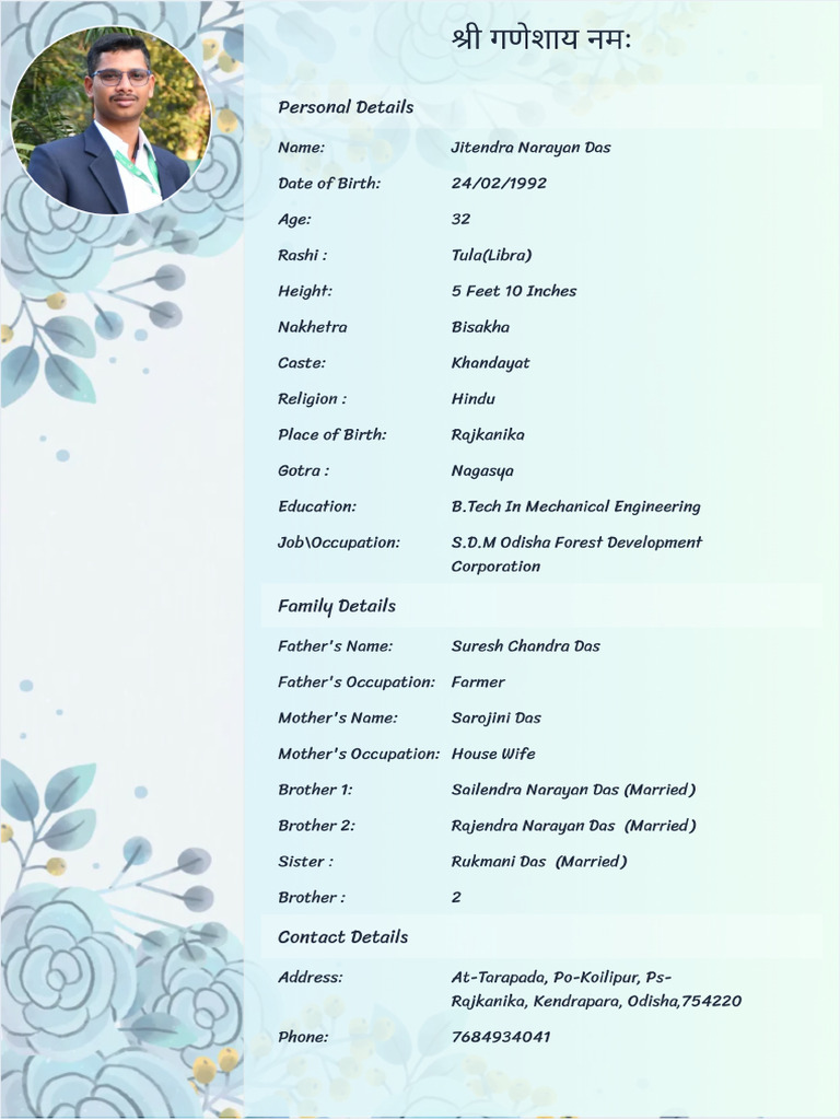 Jitendra Narayan Das 's Biodata (2) | PDF