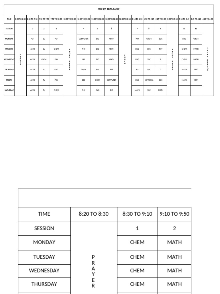 Hs Class and Section- Wise Time Table | PDF