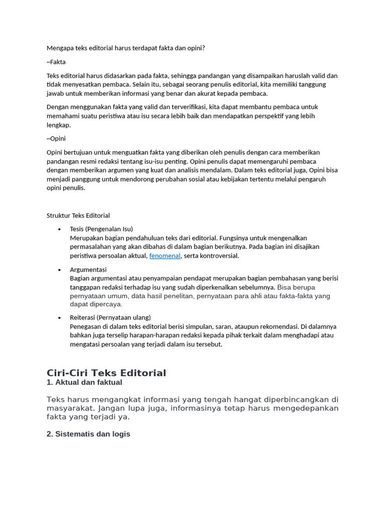 Pentingnya Fakta dalam Teks Editorial | PDF