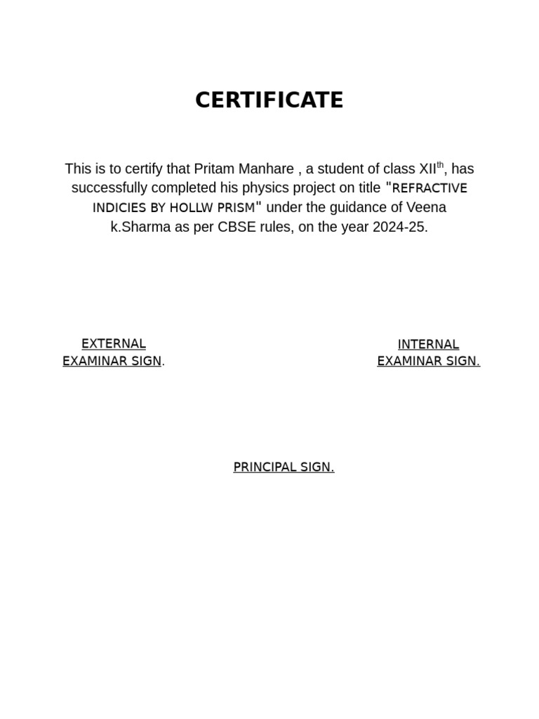 Class XII Project Completion Certificates | PDF