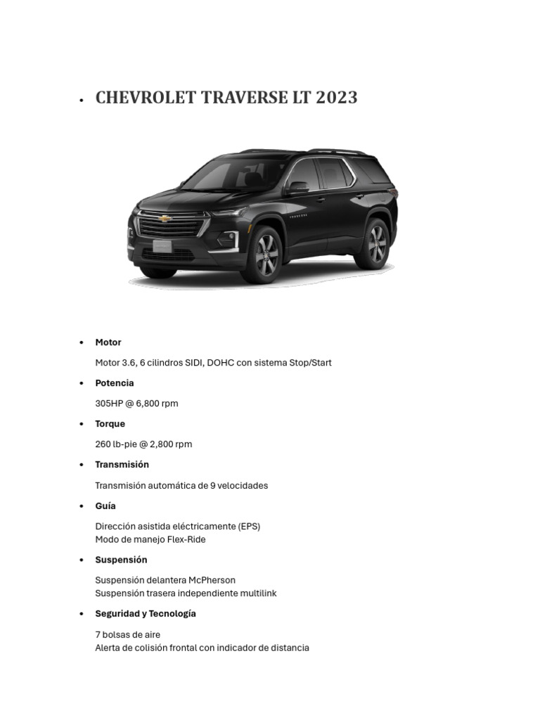 Ficha Técnica Chevrolet Traverse 2023 | PDF