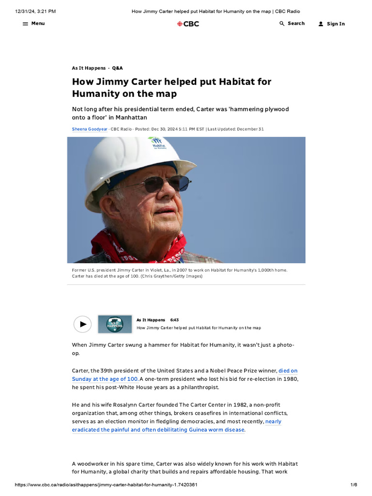 How Jimmy Carter Helped Put Habitat For Humanity On The Map - CBC Radio ...